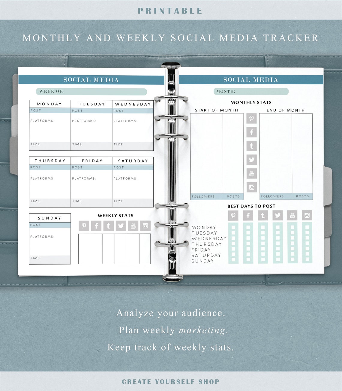 Blog Planner Printable - Social Media Tracker, Blog Post Planner ...