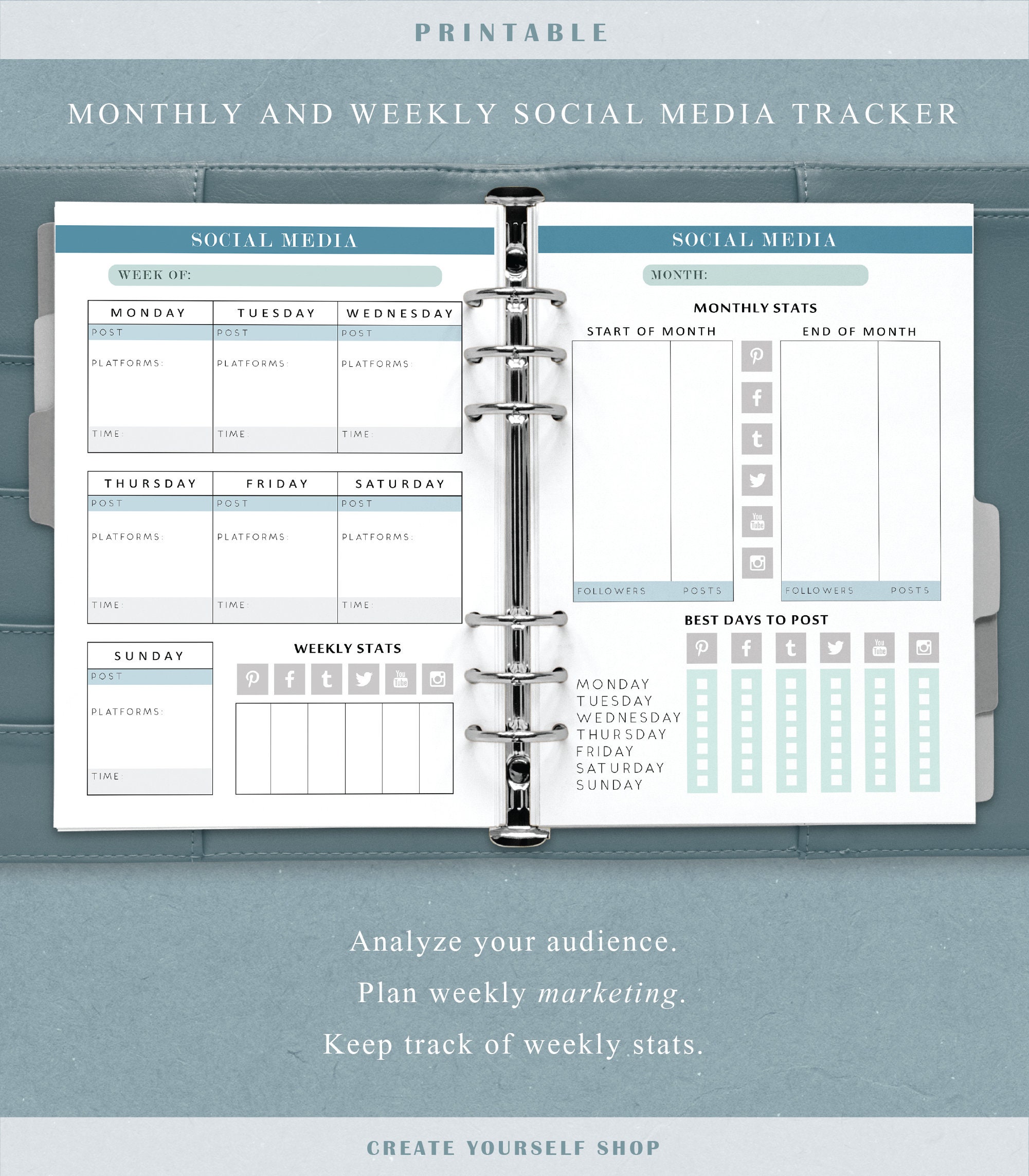 Blog Planner Printable - Social Media Tracker, Blog Post Planner ...