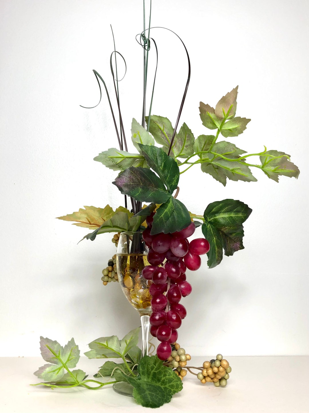 Wine Grapes Artificial, Silk Flower Arrangement in a Wine Glass - Etsy