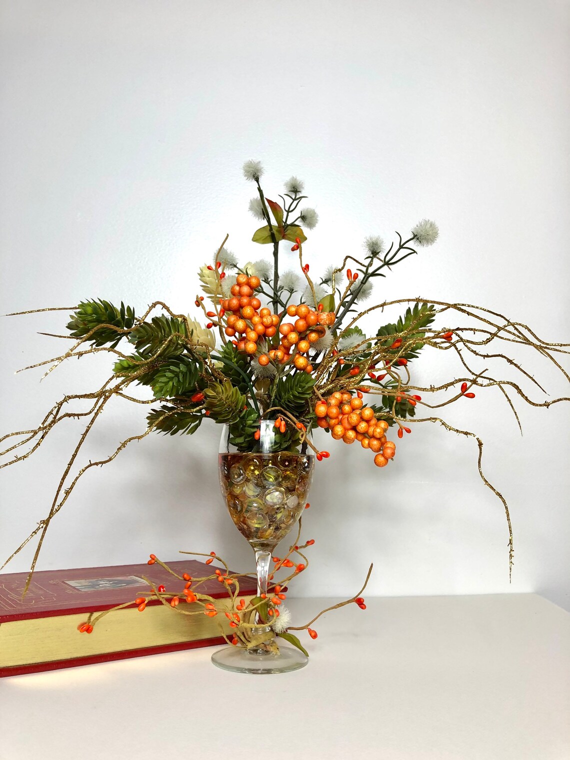 Fall Inspired Flower Arrangement in a Wine Glass - Etsy
