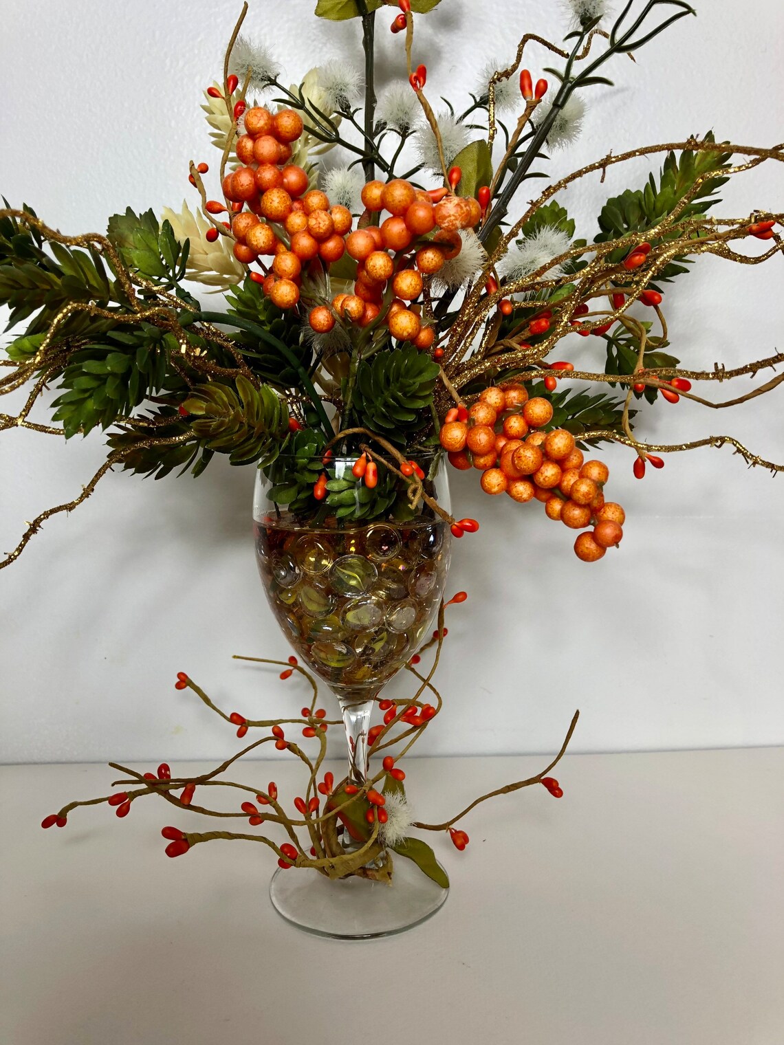 Fall Inspired Flower Arrangement in a Wine Glass - Etsy