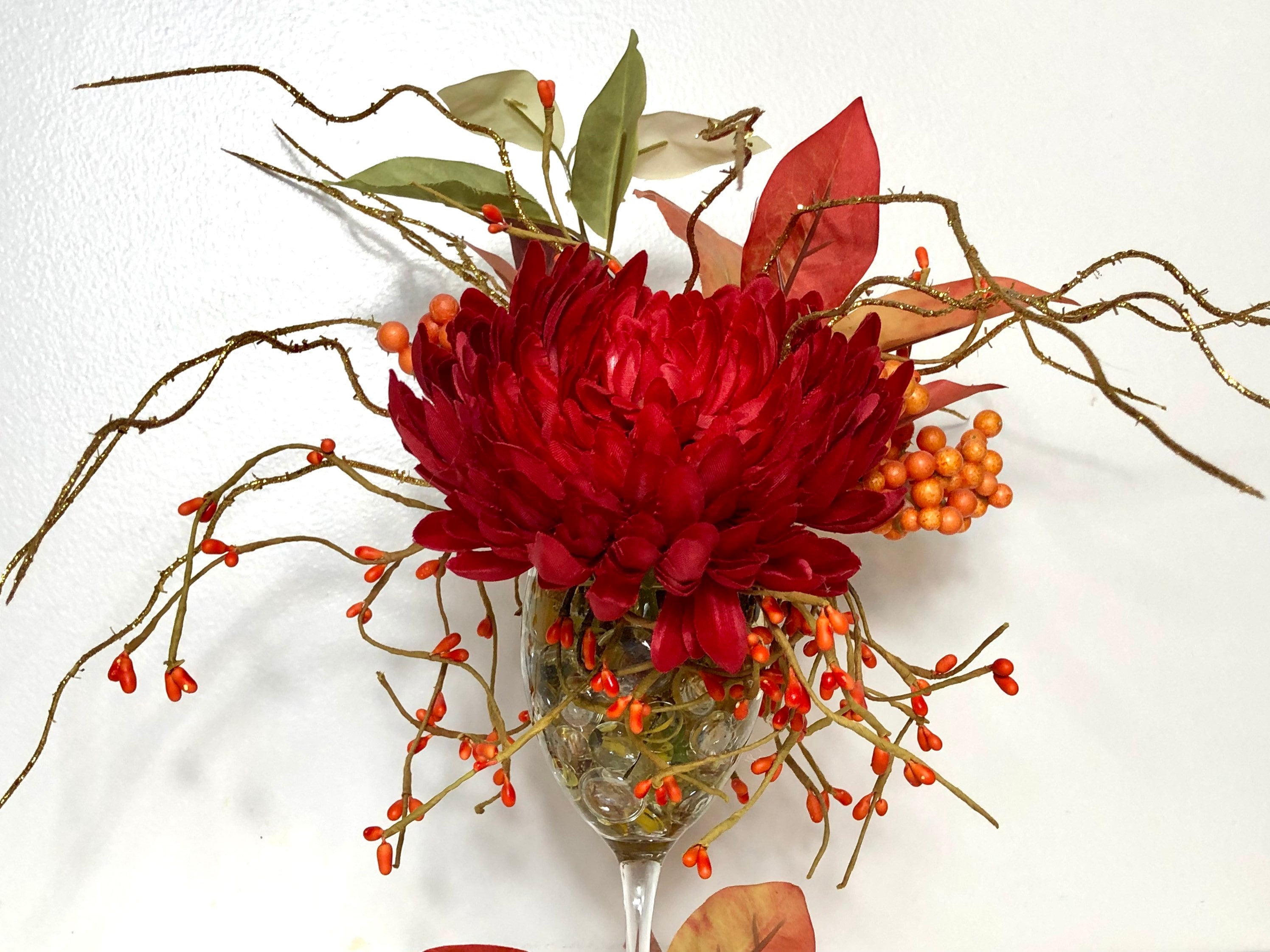 Red Aster Silk Flower Arrangement in a Wine Glass - Etsy