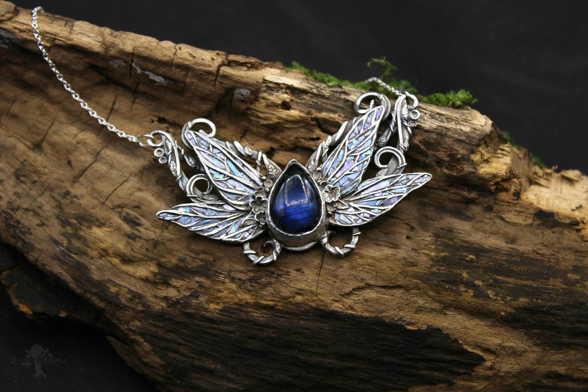 Silver Fae Silver, Labradorite and Abalone Hand Carved Necklace - Etsy