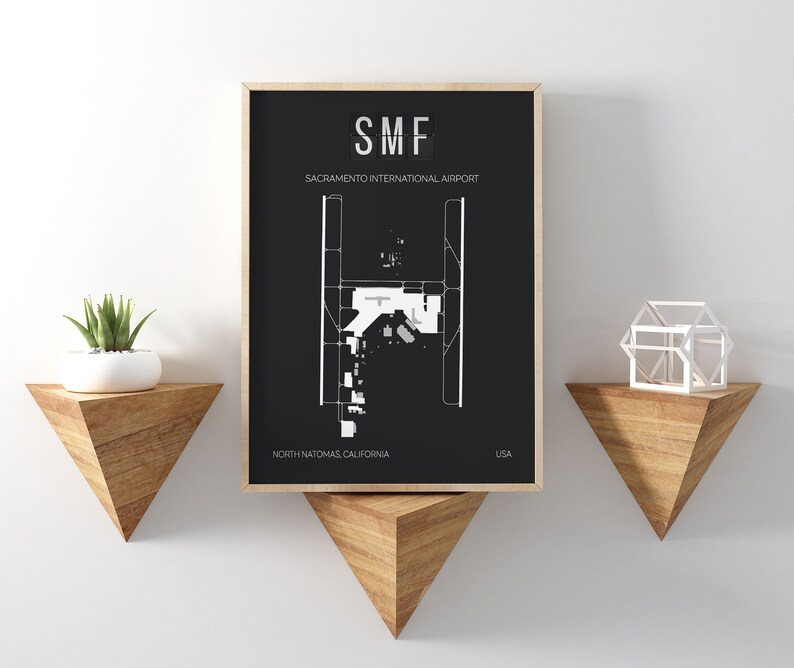 SMF Sacramento International Airport Print Map Wall Art - Frame Not ...
