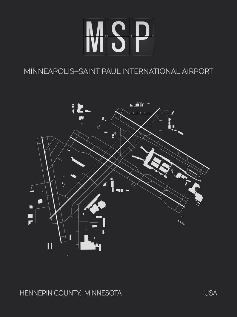 MSP Minneapolissaint Paul International Airport Map Print - Etsy