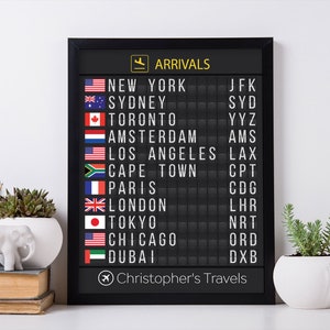 Airport Arrival Flight Board With Your Choice of Destinations, Gift for ...