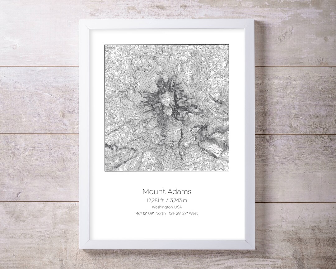Mount Adams, Washington Topography Elevation Print Wall Art - Etsy