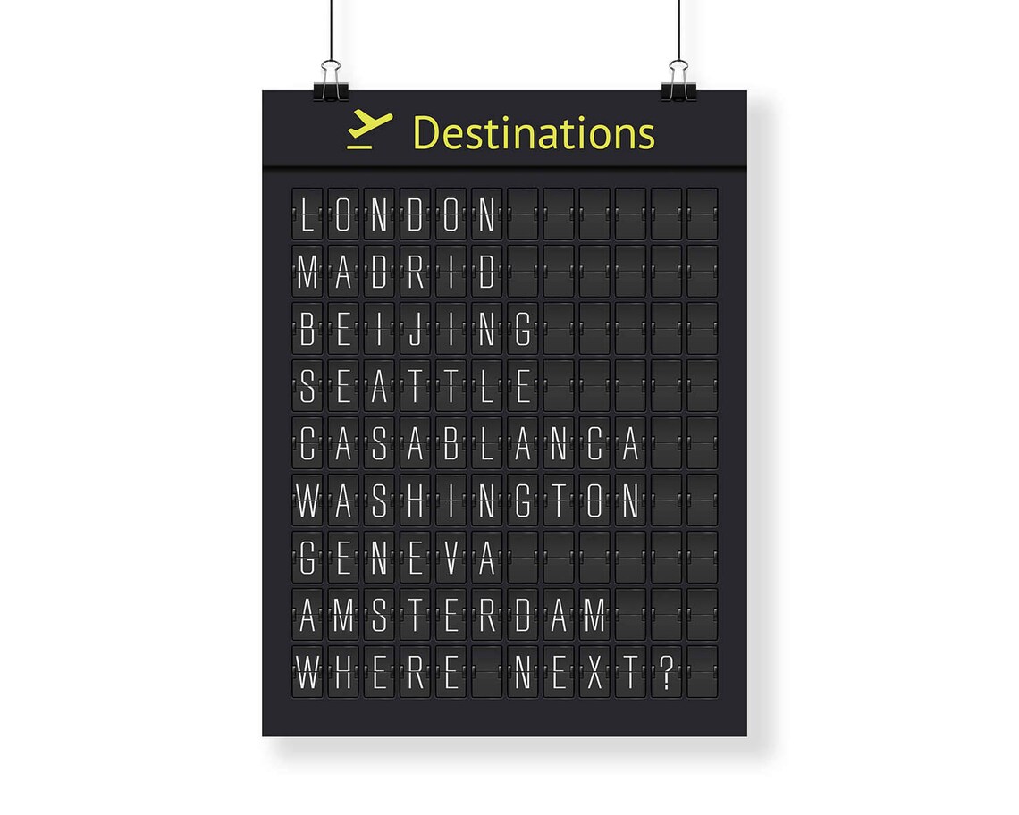 Printed Destinations Airport Board Personalized for You with - Etsy