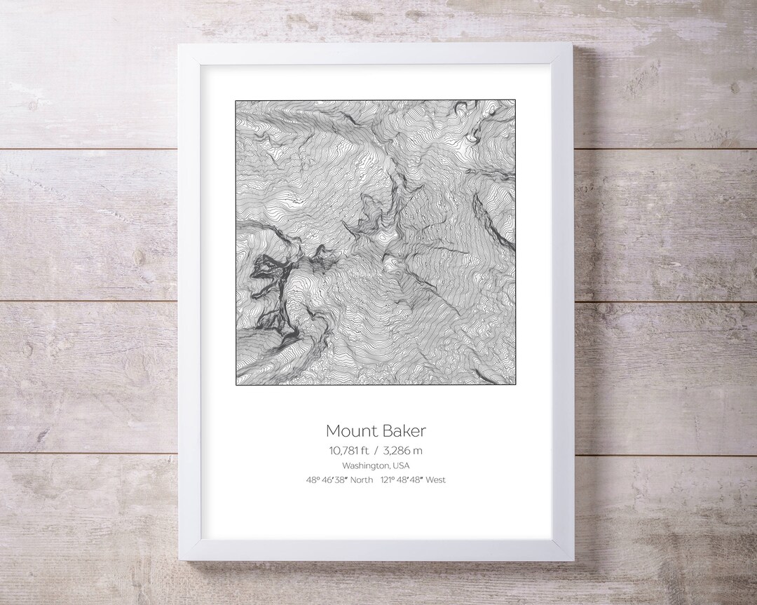Mount Baker, Washington Topography Elevation Print Wall Art - Etsy