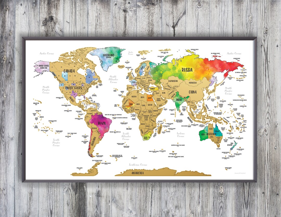 36"x22" - A World of Adventures Travel Map With Gold Color Scratch-off ...