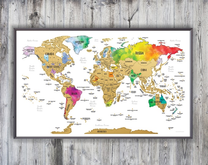 36"x22" - A World of Adventures Travel Map With Gold Color Scratch-off ...