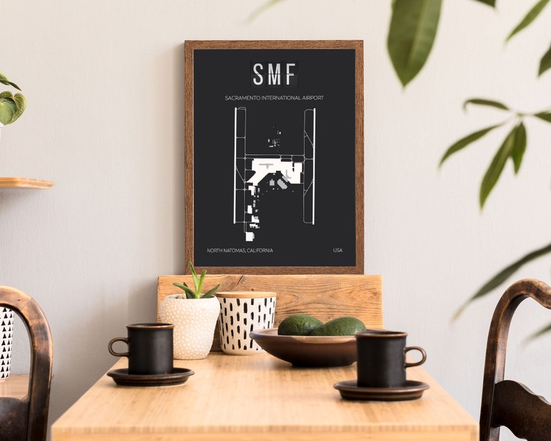 SMF Sacramento International Airport Print Map Wall Art - Frame Not ...