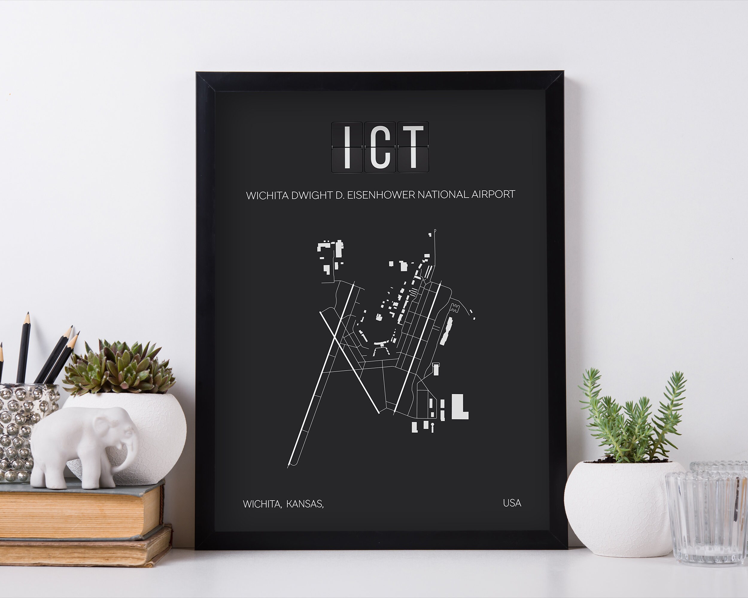 ICT Wichita Dwight D. Eisenhower National Airport Map Wall Art - Etsy