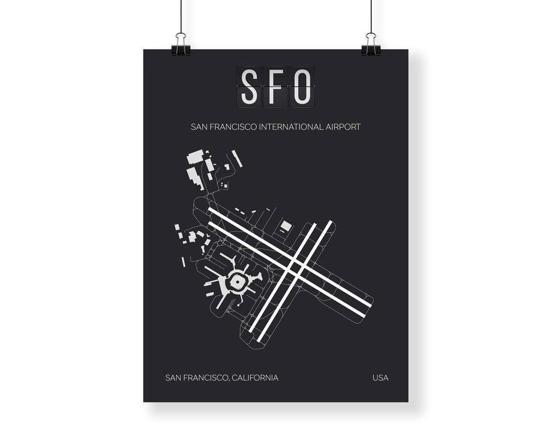 SFO San Francisco Airport Print Map Wall Art - Etsy