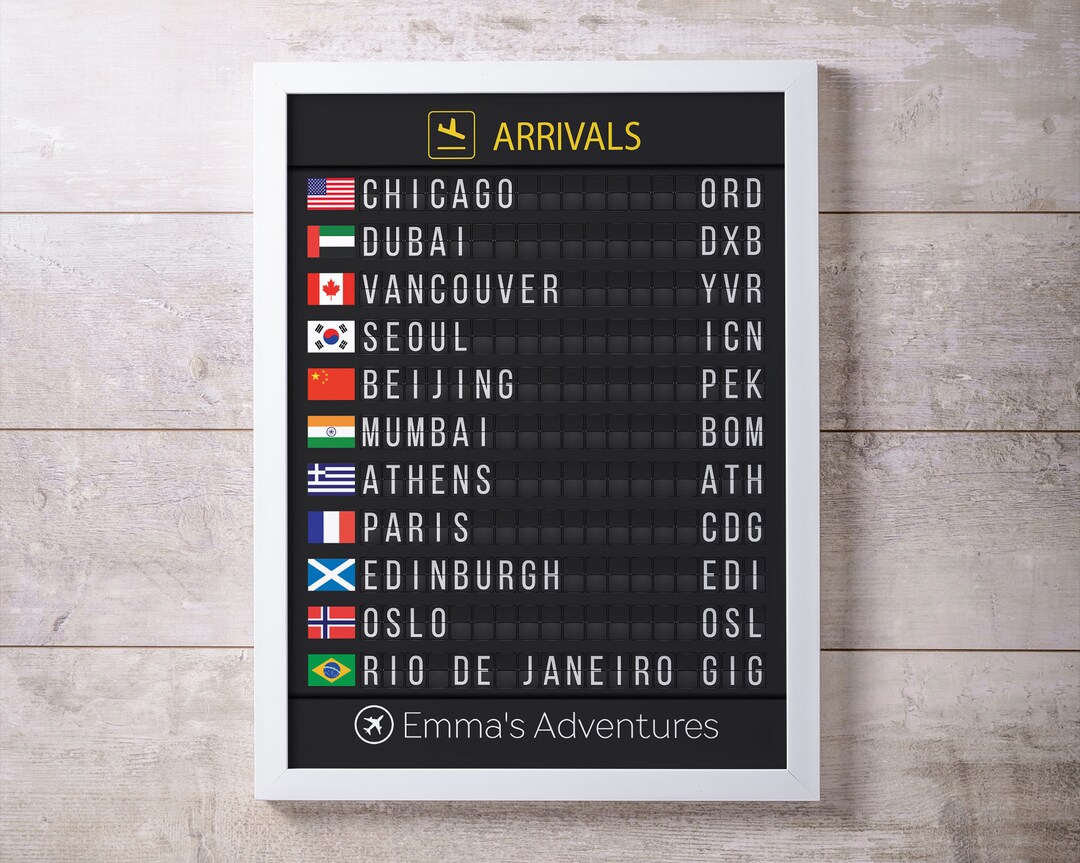Airport Arrival Flight Board With Your Choice of Destinations, Gift for ...