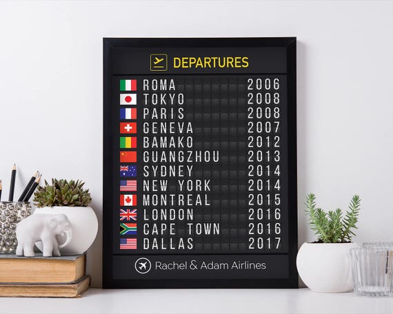 Airport Flight Board With Flags Printed Version Frame Not - Etsy
