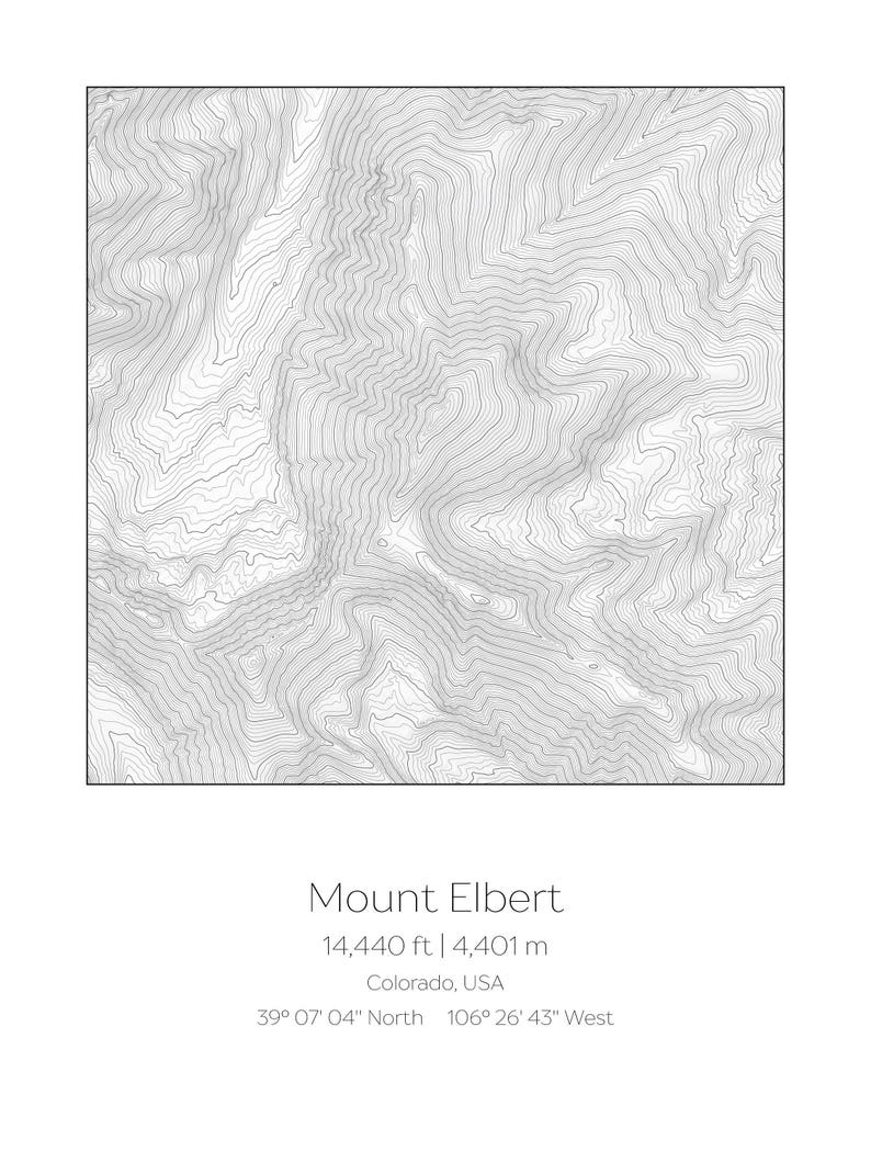 Mt Elbert, Colorado, USA Topography Elevation Print Wall Art - Etsy
