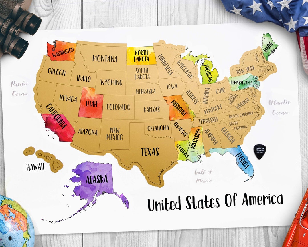 24"x16" - Scratch-off United States of America Map - Golden Scratch-off ...