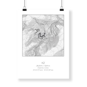 K2, Pakistan China Topography Elevation Print Wall Art - Etsy