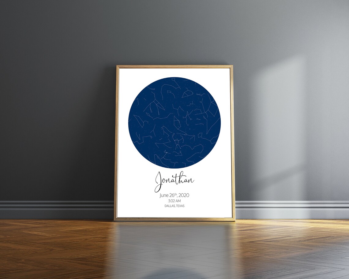Printed Custom Night Sky Star Map Dark Blue Edition | Etsy