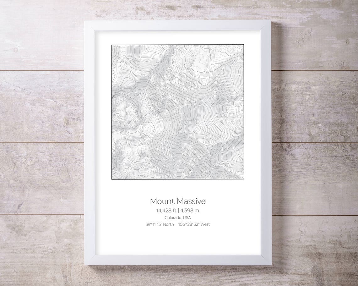 Mt Massive, Colorado, USA Topography Elevation Print Wall Art - Etsy