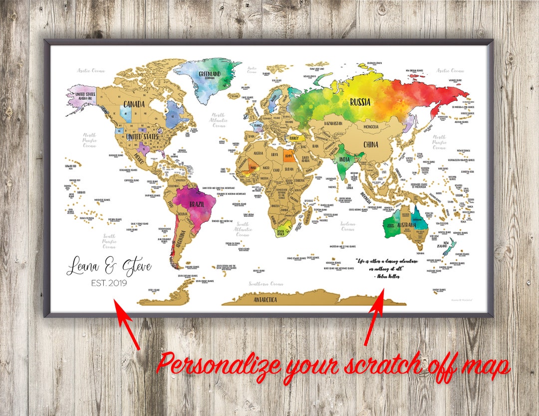 36x22" - Personalized Large Scratch A World of Adventures Travel Map ...