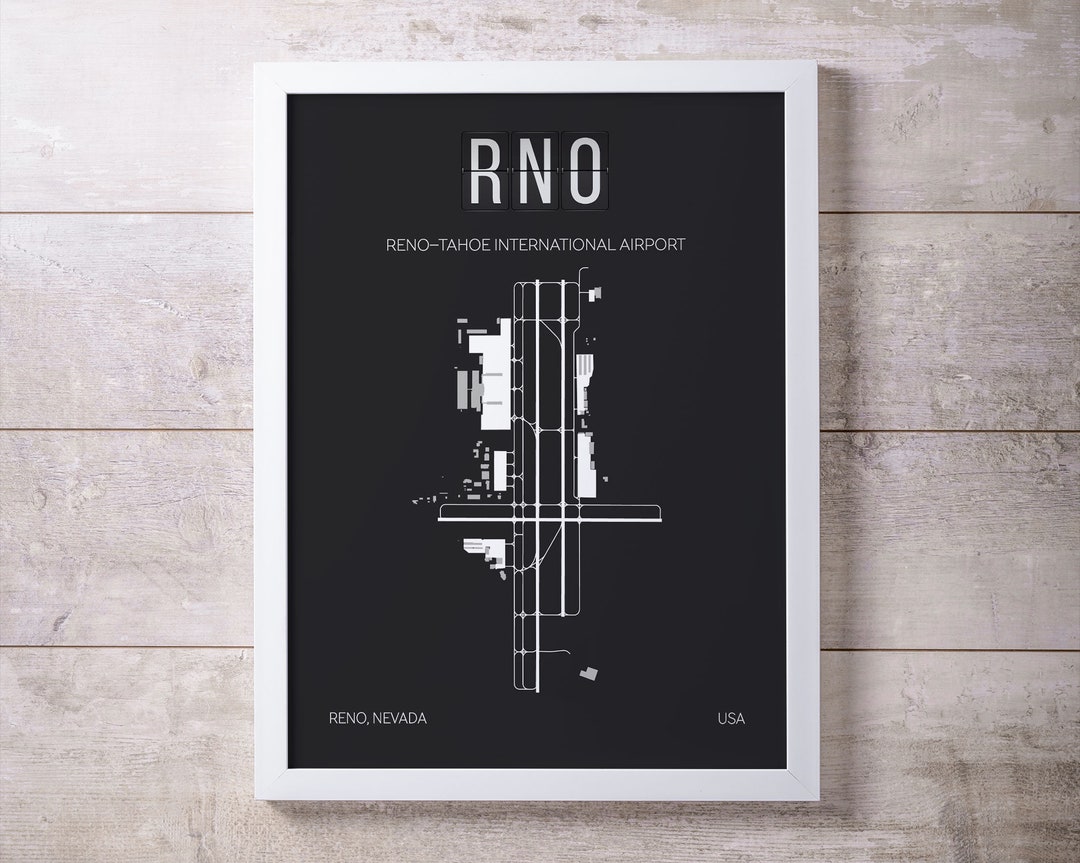 RNO Airport Map Print: Reno-tahoe International, Minimalist Aviation ...