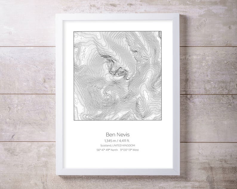Ben Nevis, Scotland UK Topography Elevation Print Wall Art - Etsy UK