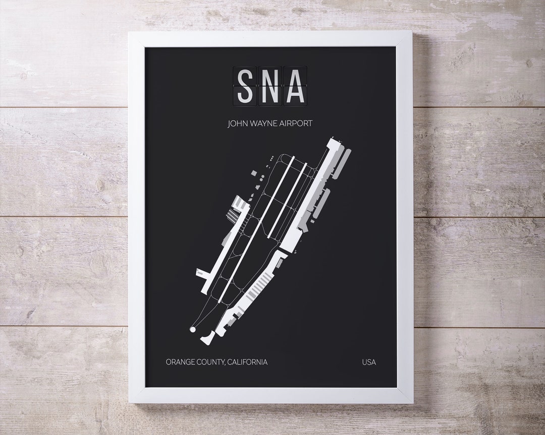 SNA John Wayne Airport Map Print, Orange County, California, Minimalist ...