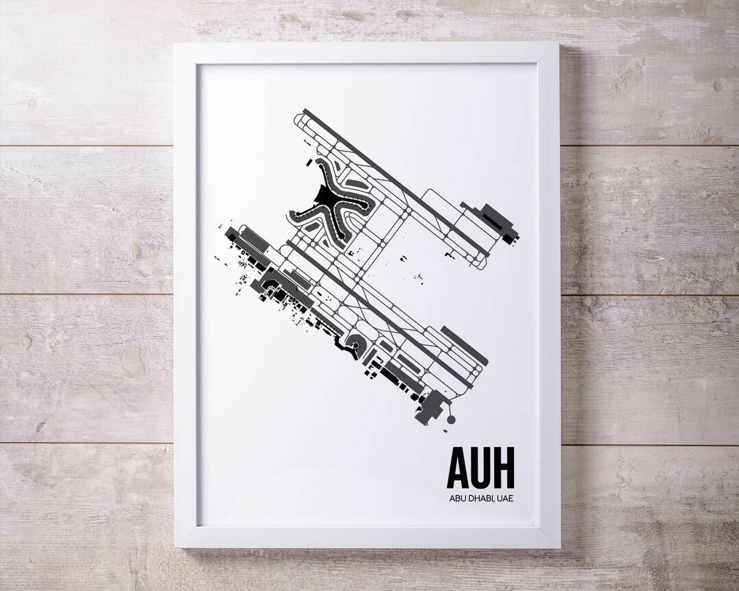 AUH Zayed International Airport Map Print, Abu Dhabi, UAE, Minimalist ...
