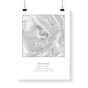 Ben Nevis, Scotland UK Topography Elevation Print Wall Art - Etsy