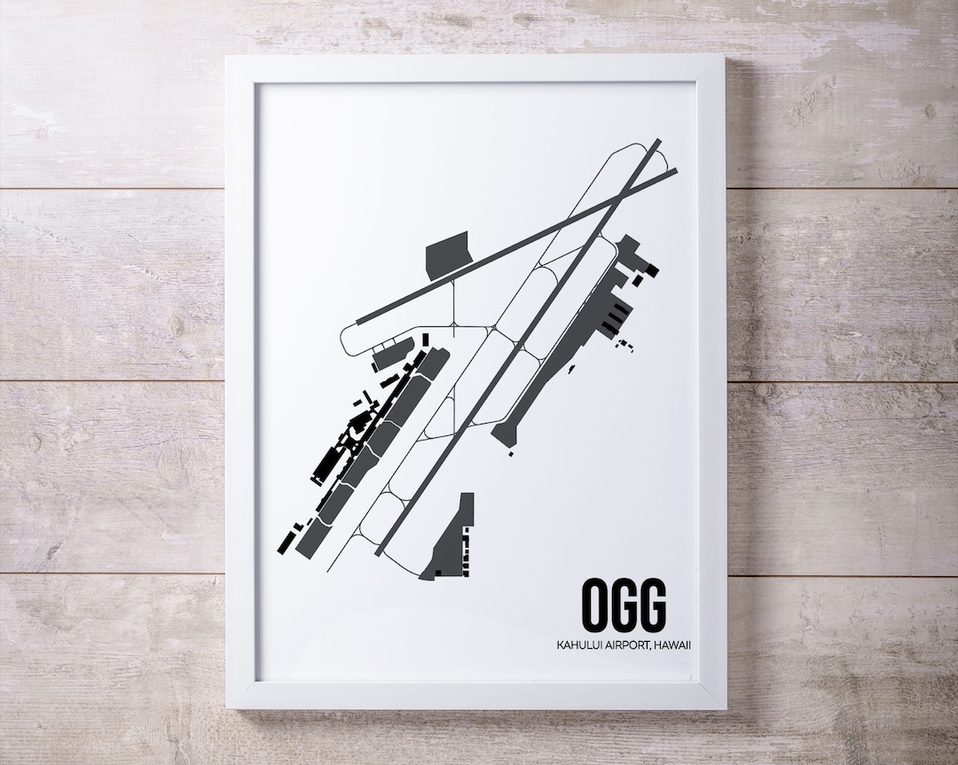 OGG Kahului Airport Map Print, Kahului, HI, Minimalist Home Decor, Gift ...