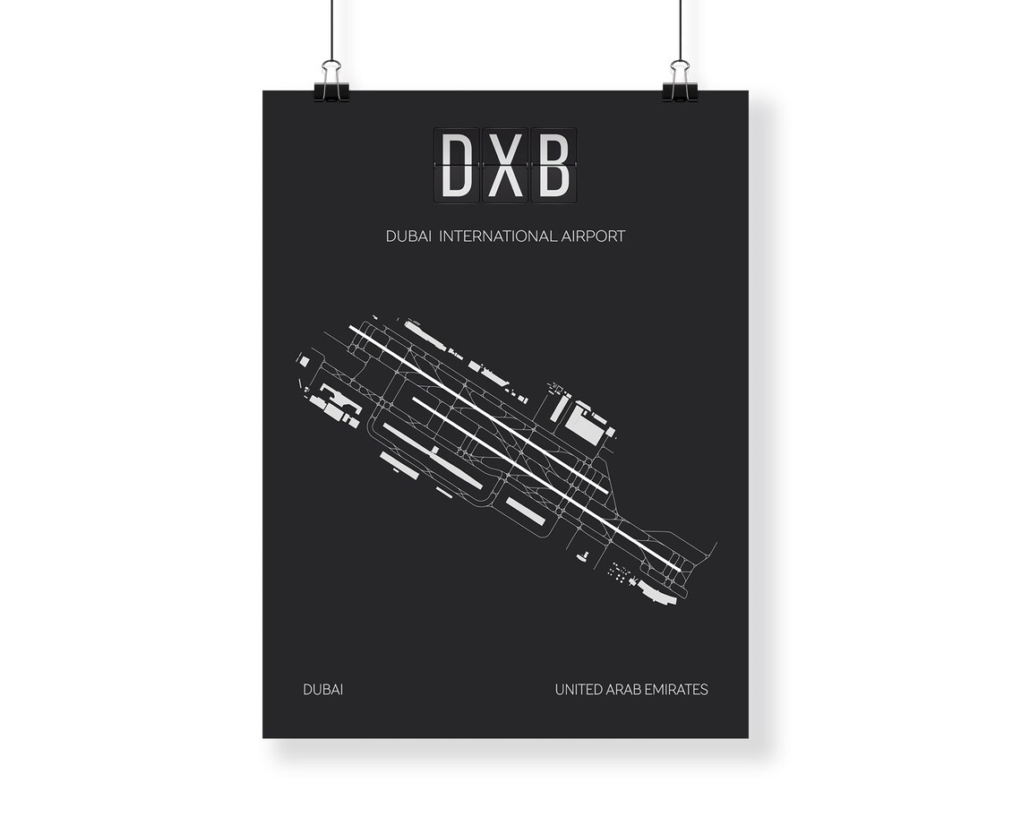DXB Dubai International Airport Map Print - Etsy