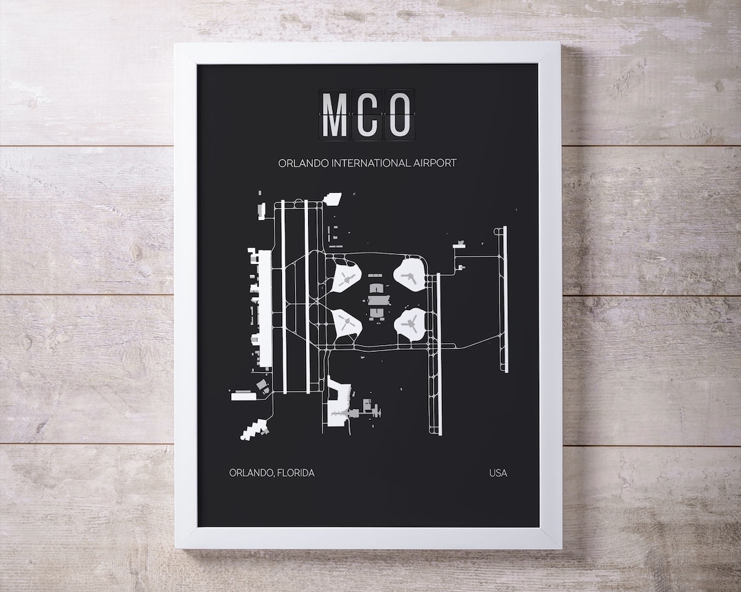 MCO Orlando International Airport Print Map Wall Art - Frame Not ...