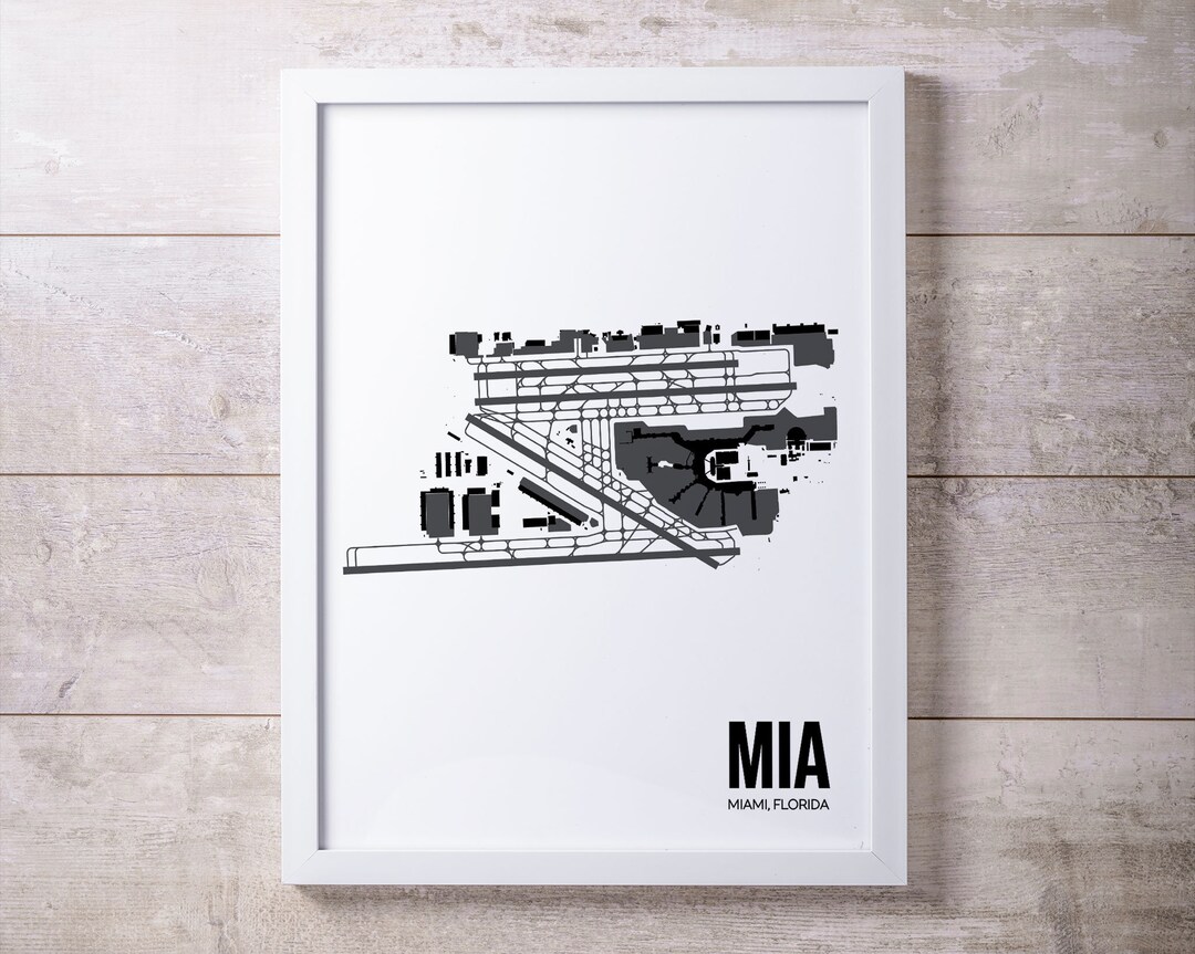 MIA Miami International Airport Map Print, Miami, FL, Minimalist Home ...