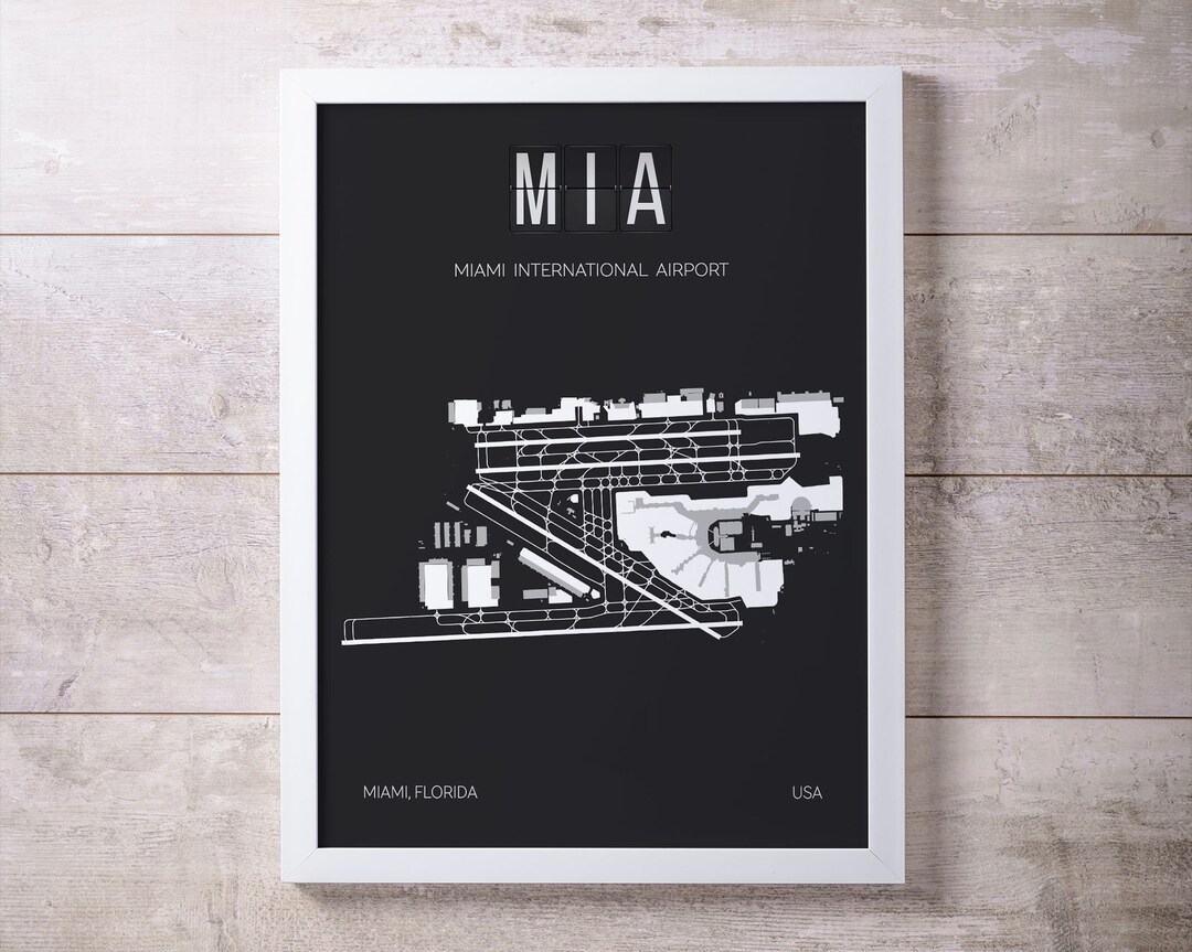 MIA Miami International Airport Print Map Wall Art - Frame Not Included ...