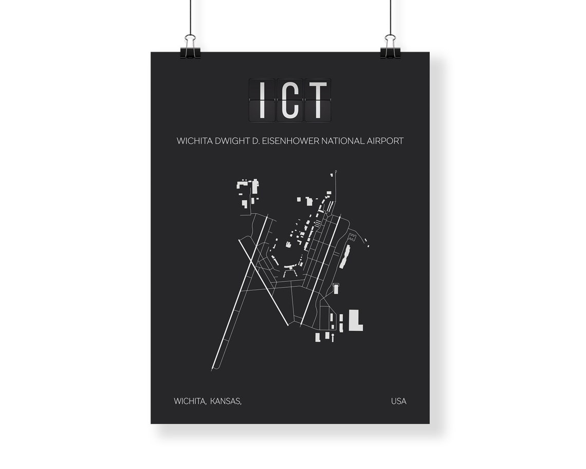 ICT Wichita Dwight D. Eisenhower National Airport Map Wall Art | Etsy