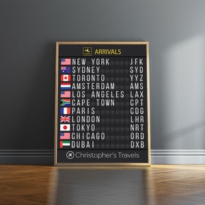 Airport Arrival Flight Board With Your Choice of Destinations, Gift for ...
