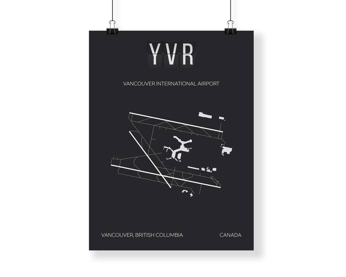 YVR Vancouver International Airport Print Map Wall Art | Etsy