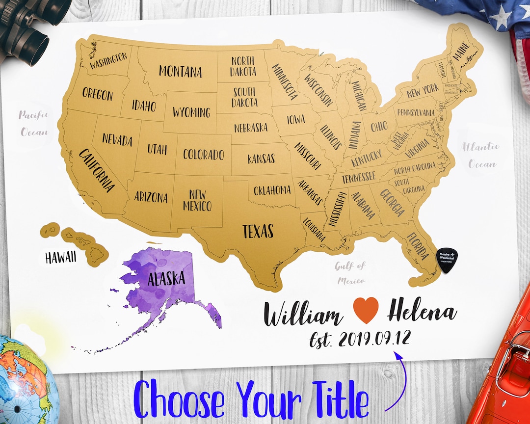 Personalized Scratch-off USA Map: Watercolor Travel Tracker (24"x16 ...