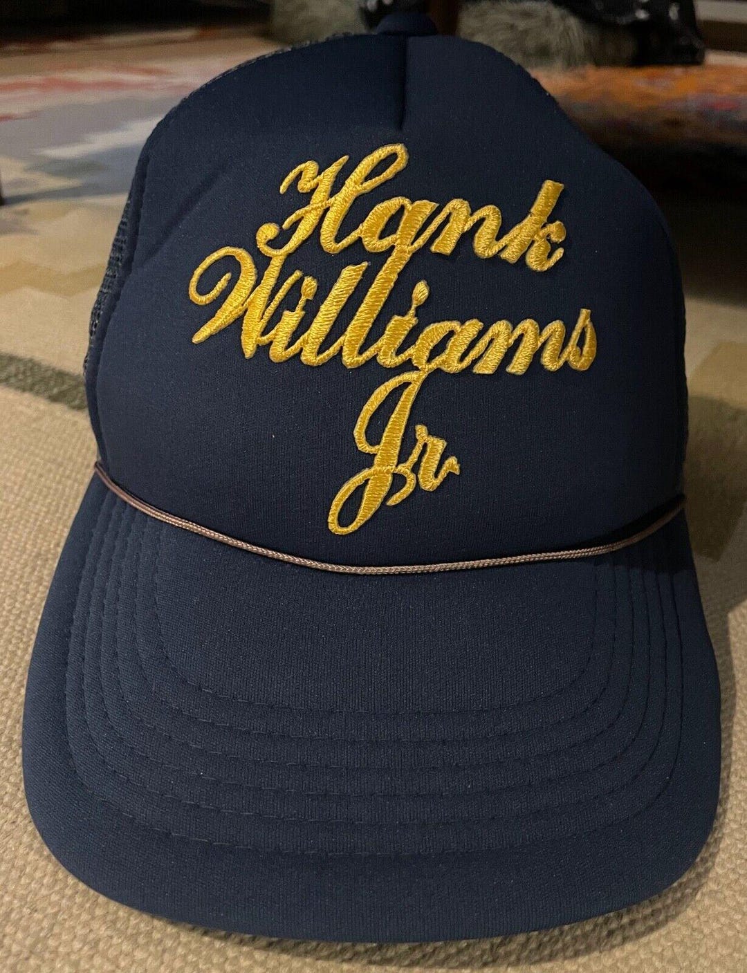 Vintage Hank Williams Jr Navy Blue Embroidered Trucker Cap Hat Mesh ...