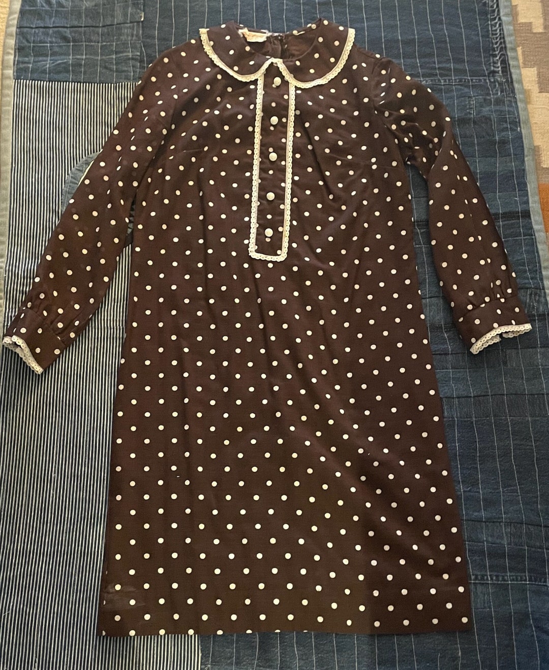 1960s 1970s Vintage Beeline Fashions MOD Brown & White Polkadot Dress ...