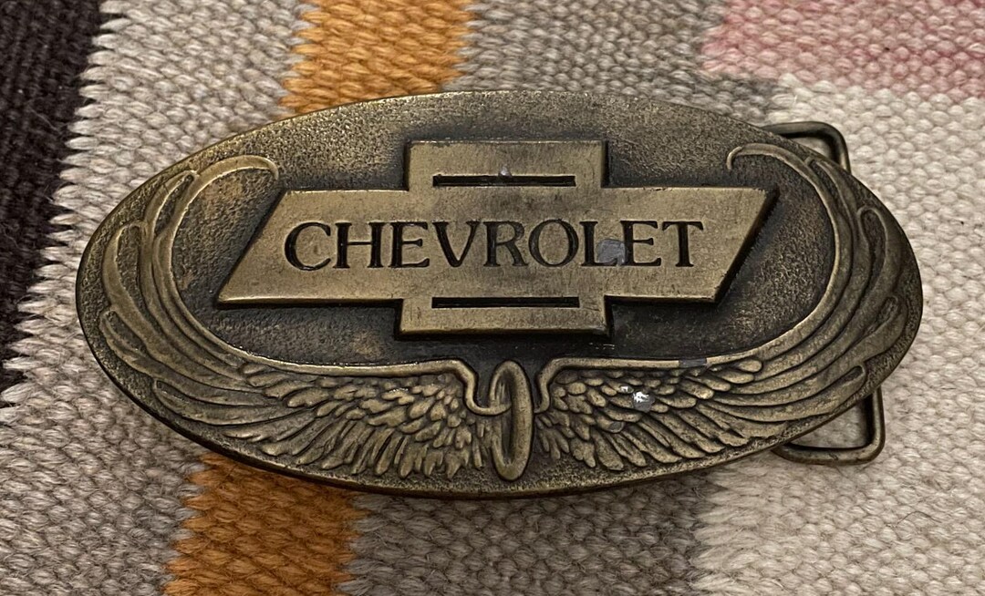 70s 80s Vintage Chevrolet Chevy Car & Wings Brass Belt Buckle Indiana ...
