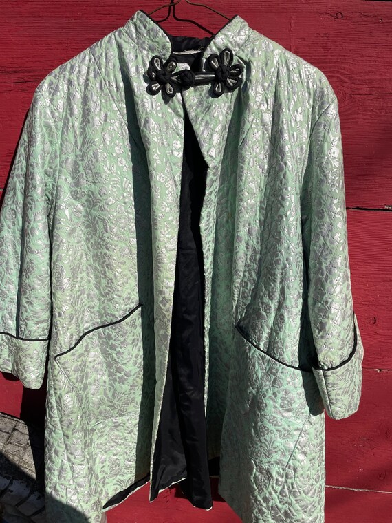 Vintage 1950s Chinese Quilted Mint Green Robe Coat Be… - Gem