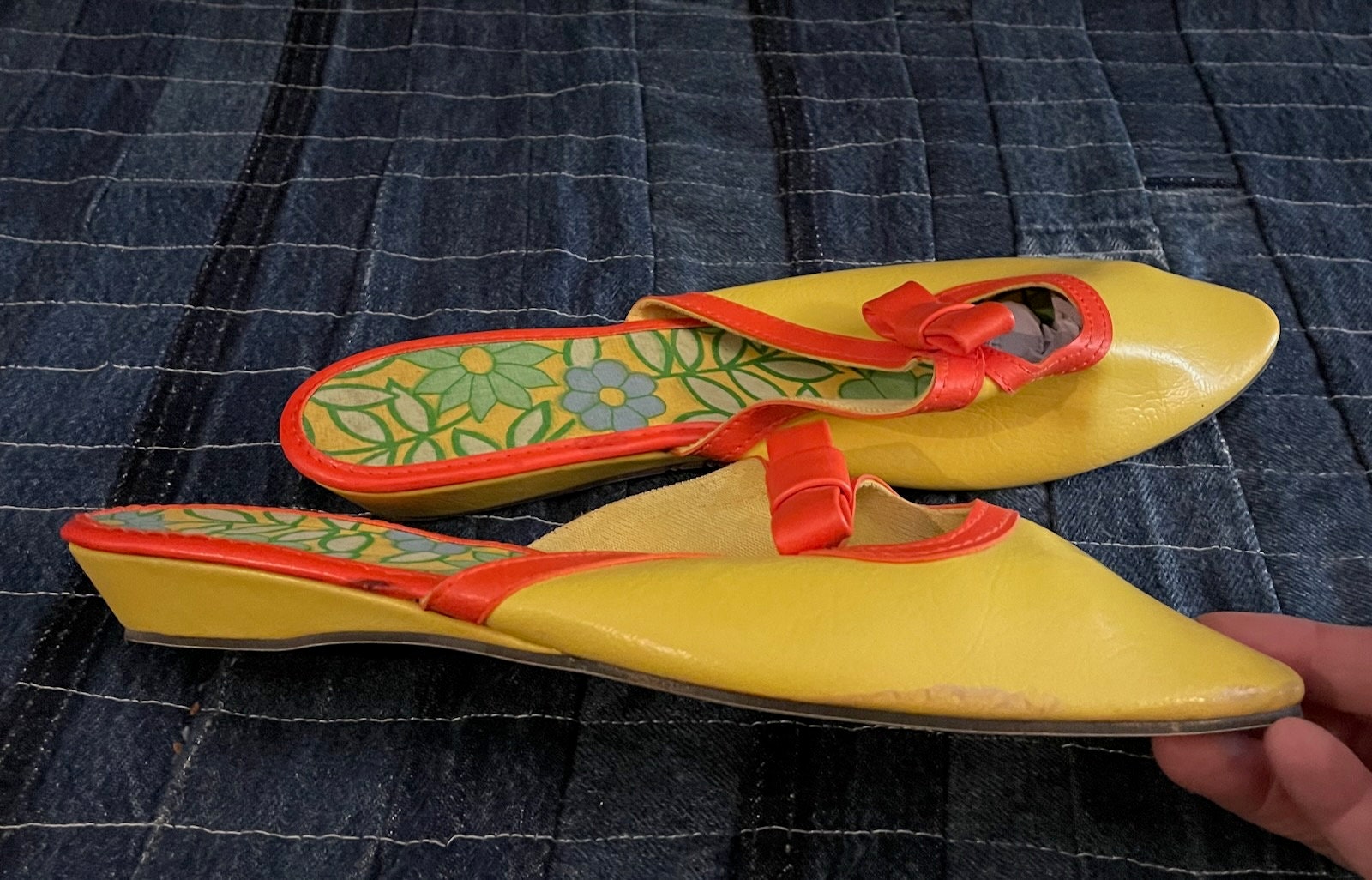 1960s Vintage MOD Orange & Yellow Flats Vinyl Shoes SZ 9 Narrow Made in ...