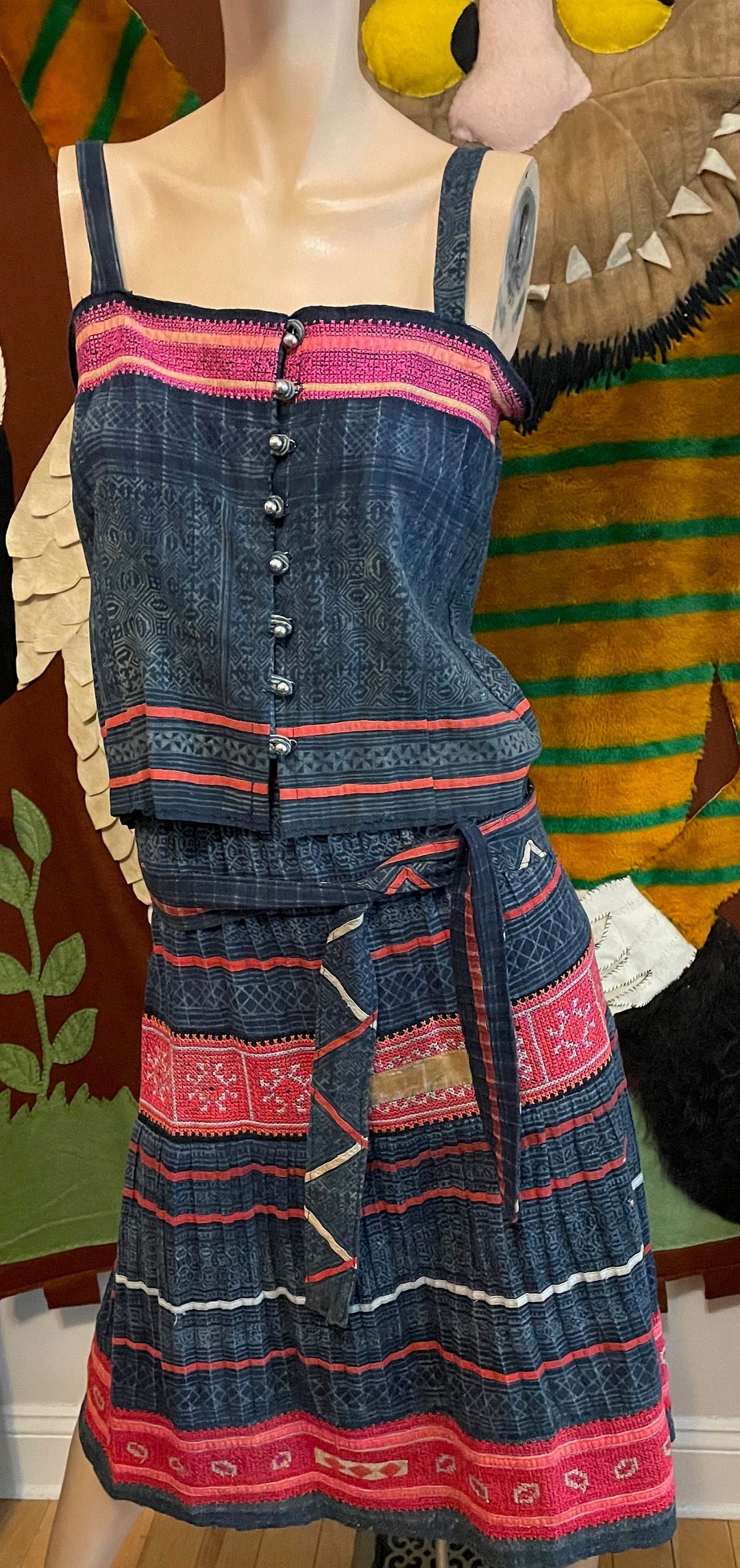 Vintage 1980s Southeast Asian Halter Top & Skirt Set Outfit Ethnic Boho ...