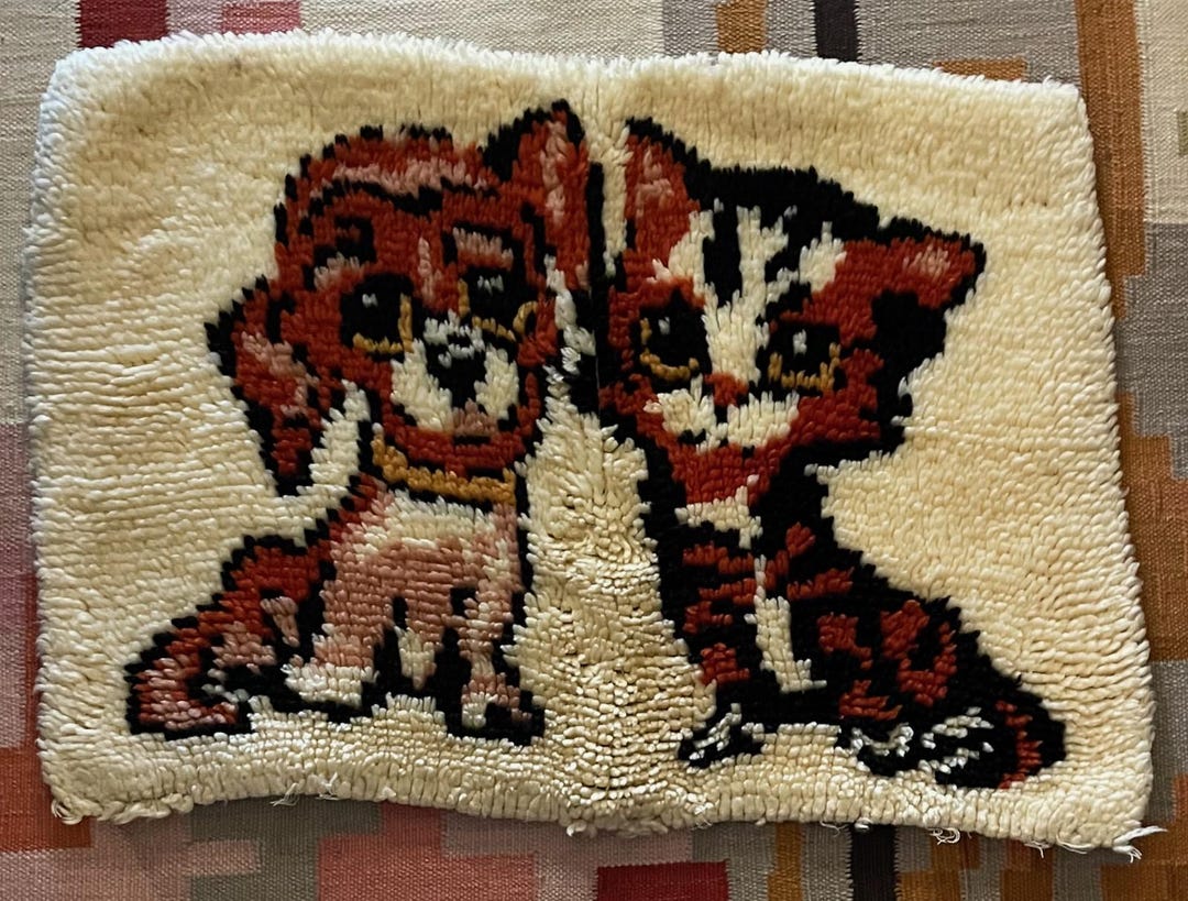 Vintage Big Eye Sad Cat & Dog Latch Hook Rug Gig Lee Keane 24x18 - Etsy