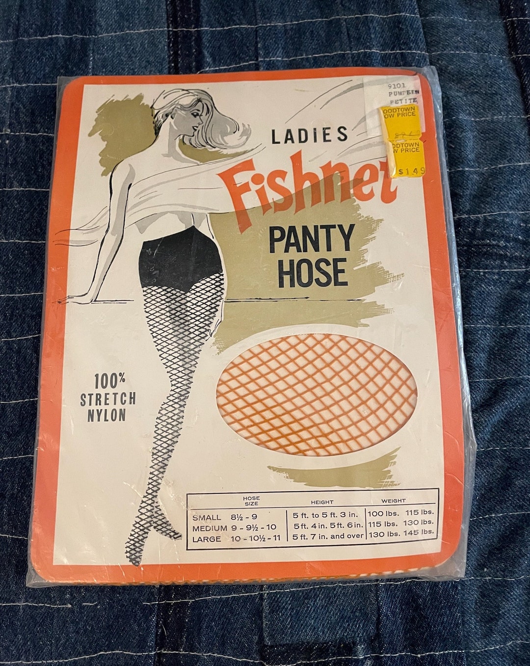 1960s Vintage MOD Orange Pumpkin Fishnet Nylon Pantyhose Tights SEALED ...