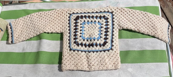1970s Vintage Big Kids Macrame Sweater Hippie Boho - Gem