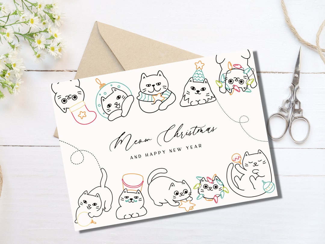 Kitty Christmas Card, Personalized Christmas Cats Card, Meow Christmas ...